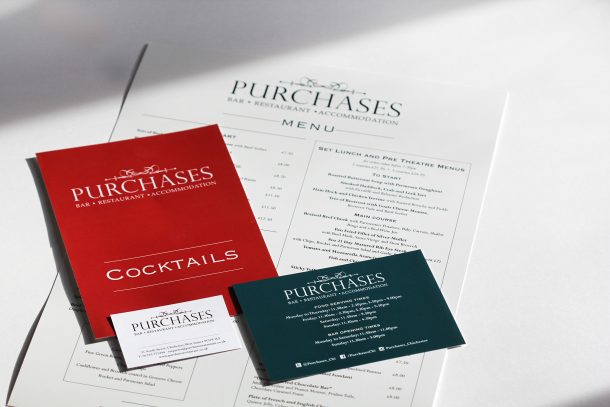 Branding Chichester Restaurant Purchases, including logo design and print